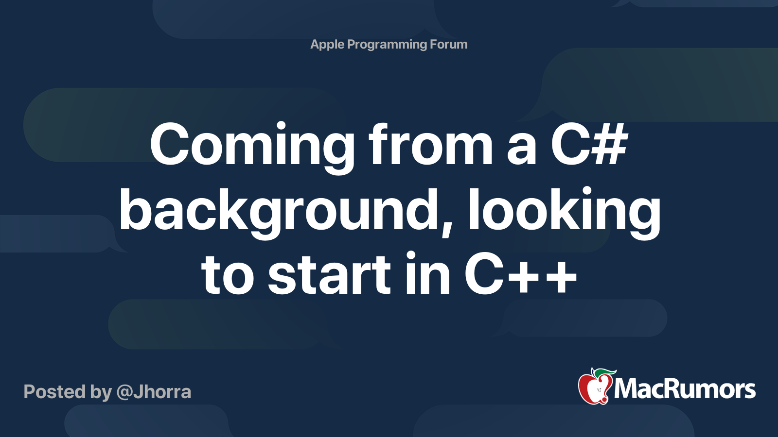 Coming from a C# background, looking to start in C++ | MacRumors Forums
