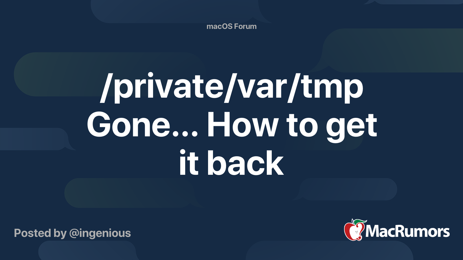 /private/var/tmp Gone... How to get it back | MacRumors Forums