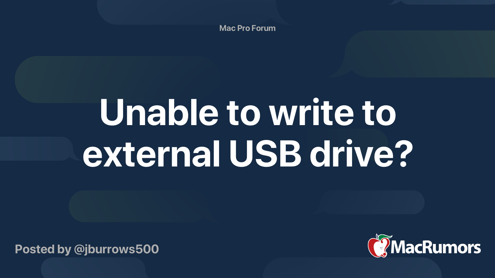 Unable to write to external USB drive? | MacRumors Forums