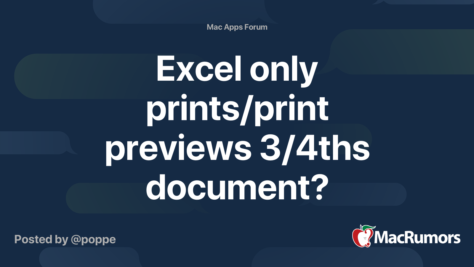 Excel only prints/print previews 3/4ths document? | MacRumors Forums