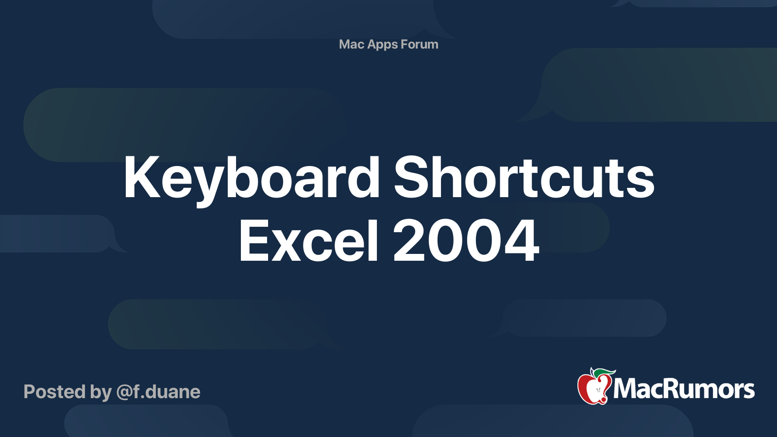 Keyboard Shortcuts Excel 2004 | MacRumors Forums