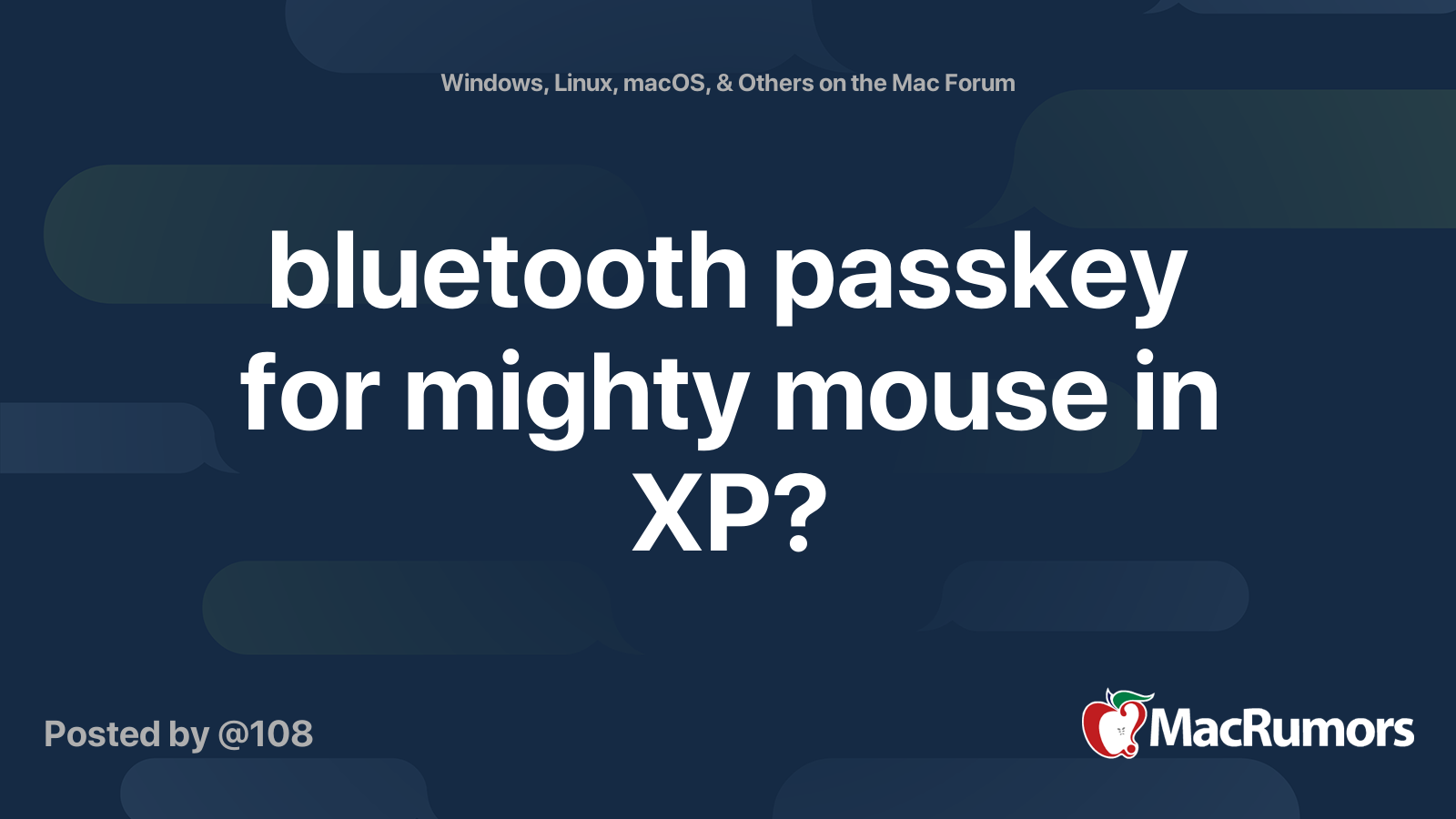 bluetooth passkey for mighty mouse in XP? | MacRumors Forums