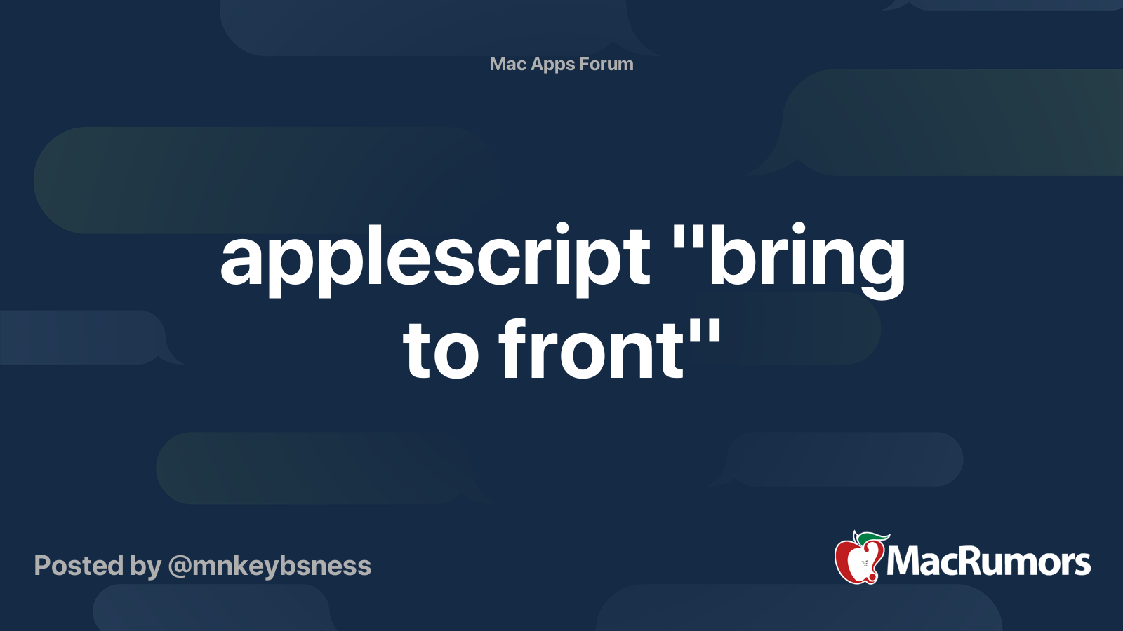 applescript "bring to front" | MacRumors Forums