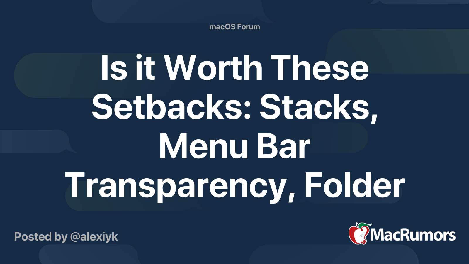 Is it Worth These Setbacks: Stacks, Menu Bar Transparency, Folder Icon, Ugly Dock? | MacRumors ...