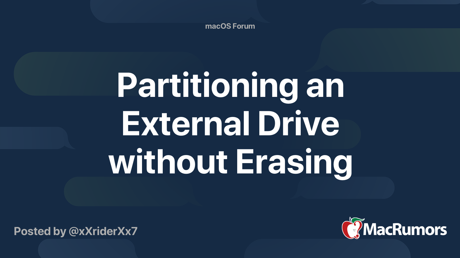 Partitioning an External Drive without Erasing | MacRumors Forums