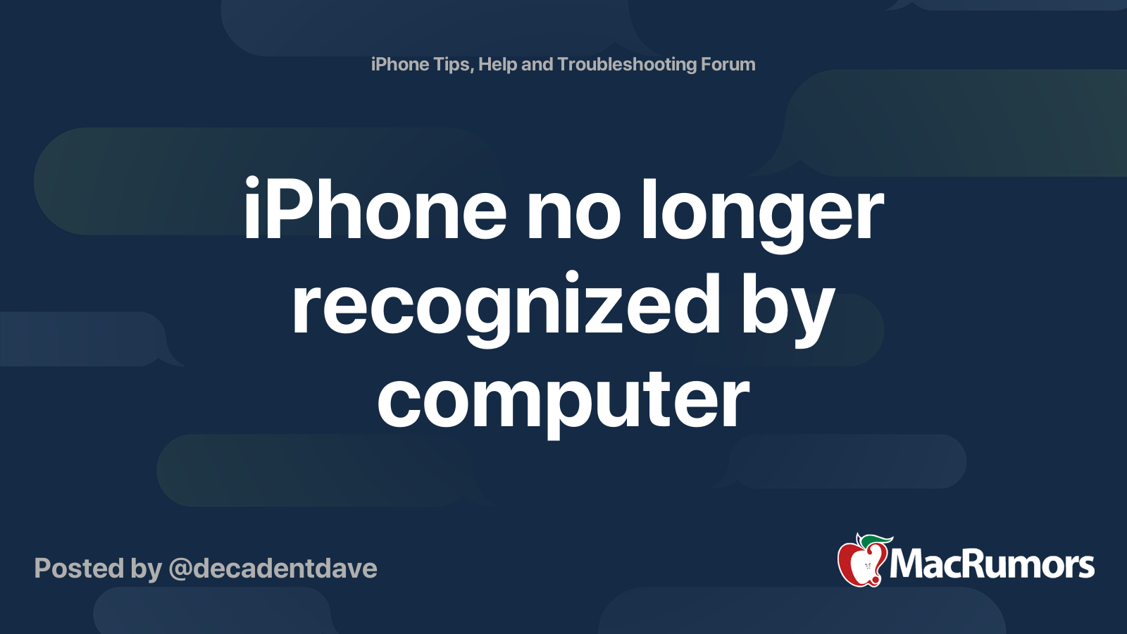 iPhone no longer recognized by computer | MacRumors Forums