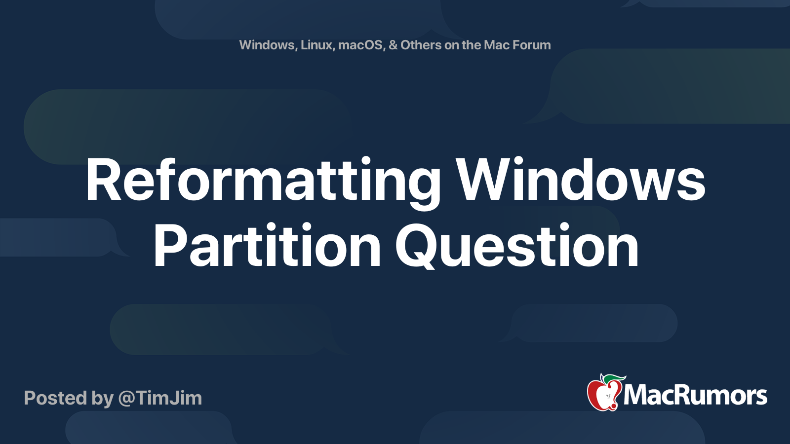 Reformatting Windows Partition Question | MacRumors Forums