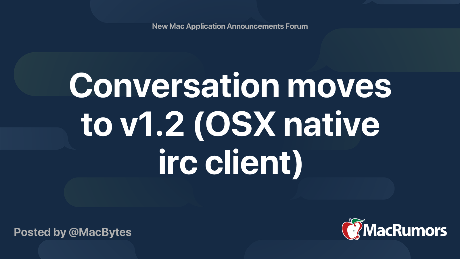 Conversation moves to v1.2 (OSX native irc client) | MacRumors Forums
