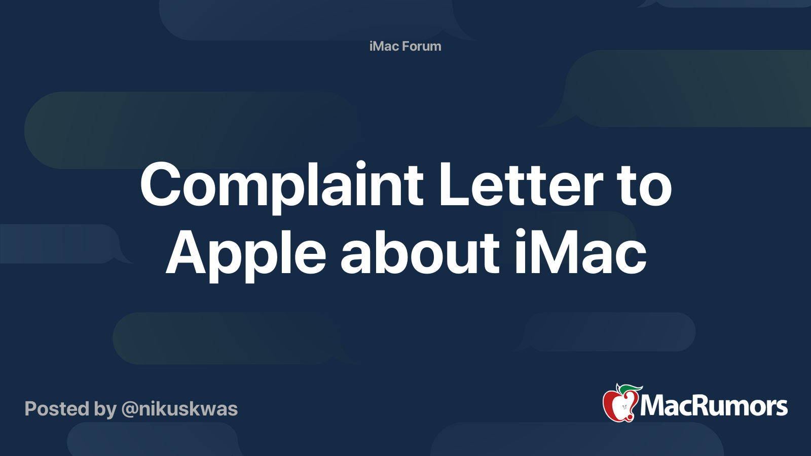 Complaint Letter to Apple about iMac | MacRumors Forums