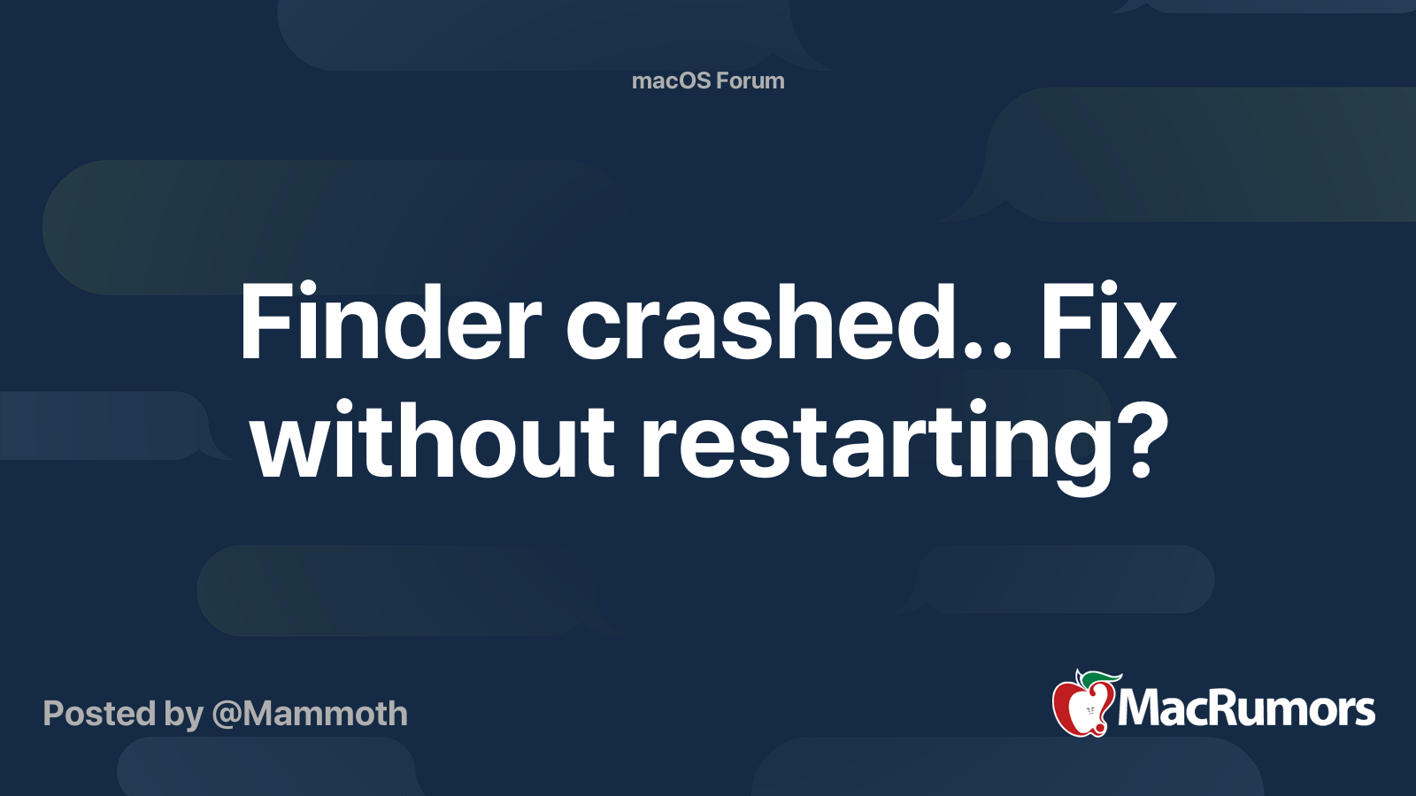 Finder crashed.. Fix without restarting? | MacRumors Forums