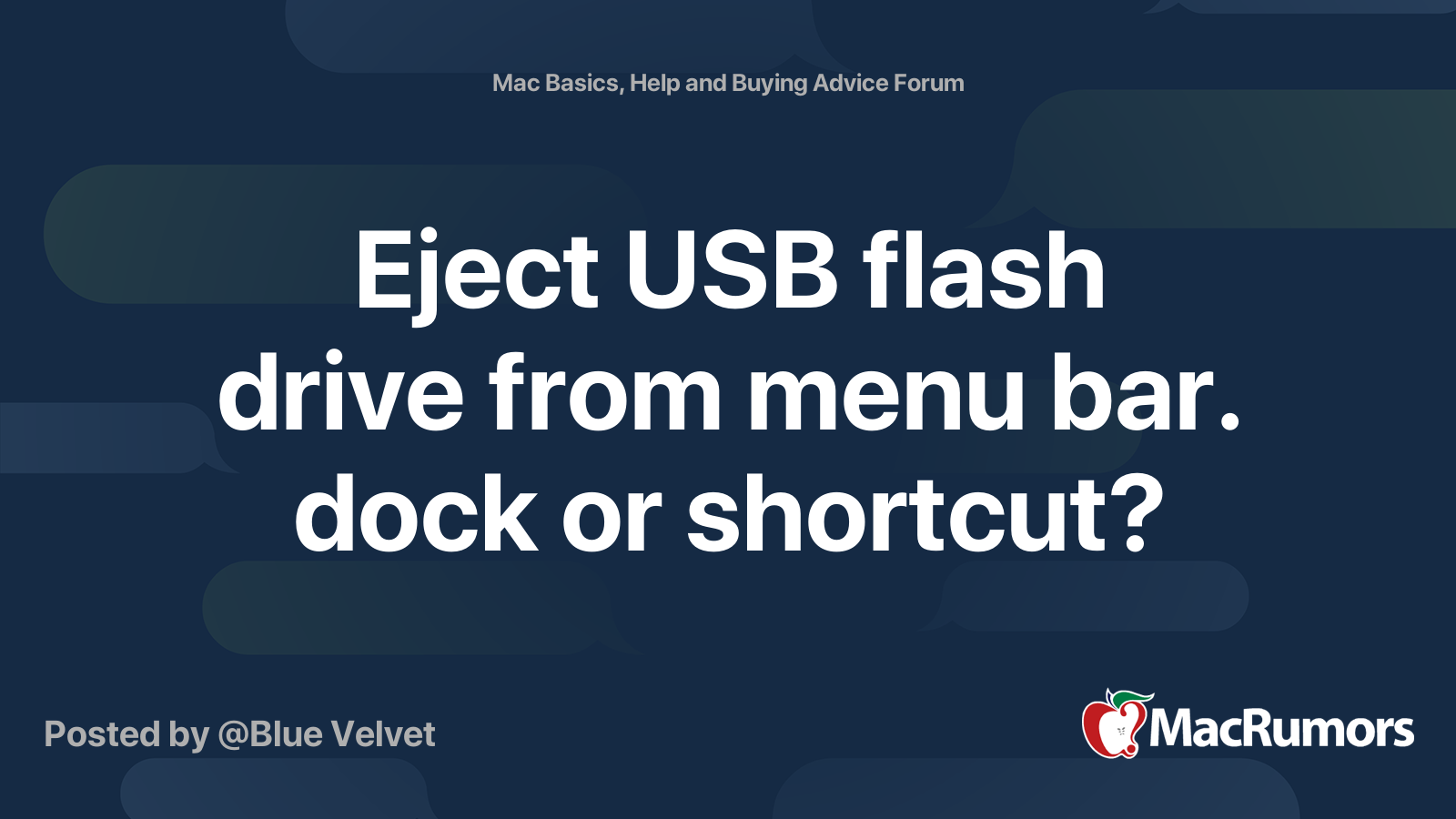 Eject USB flash drive from menu bar. dock or shortcut? | MacRumors Forums