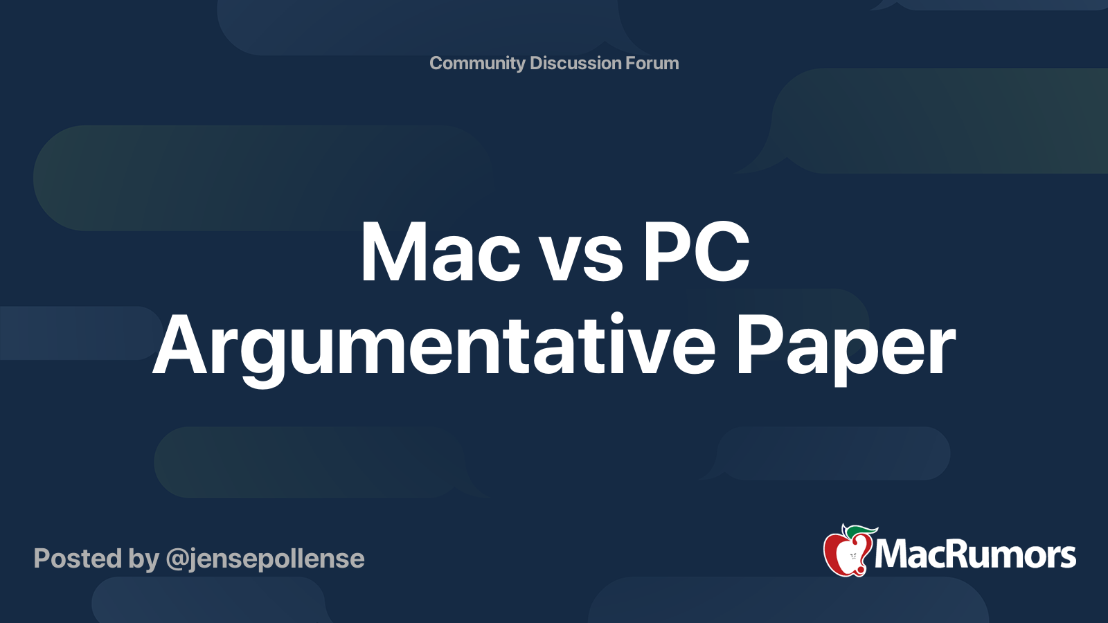 Mac vs PC Argumentative Paper | MacRumors Forums