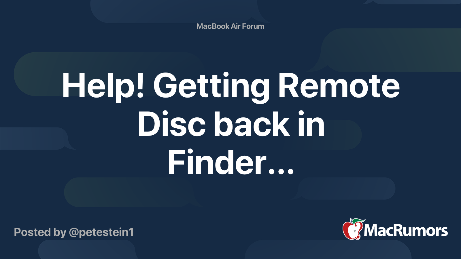 Help! Getting Remote Disc back in Finder... | MacRumors Forums