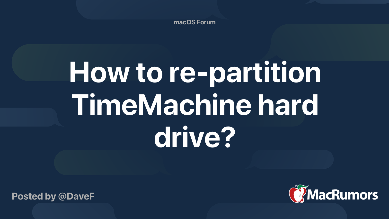How to re-partition TimeMachine hard drive? | MacRumors Forums