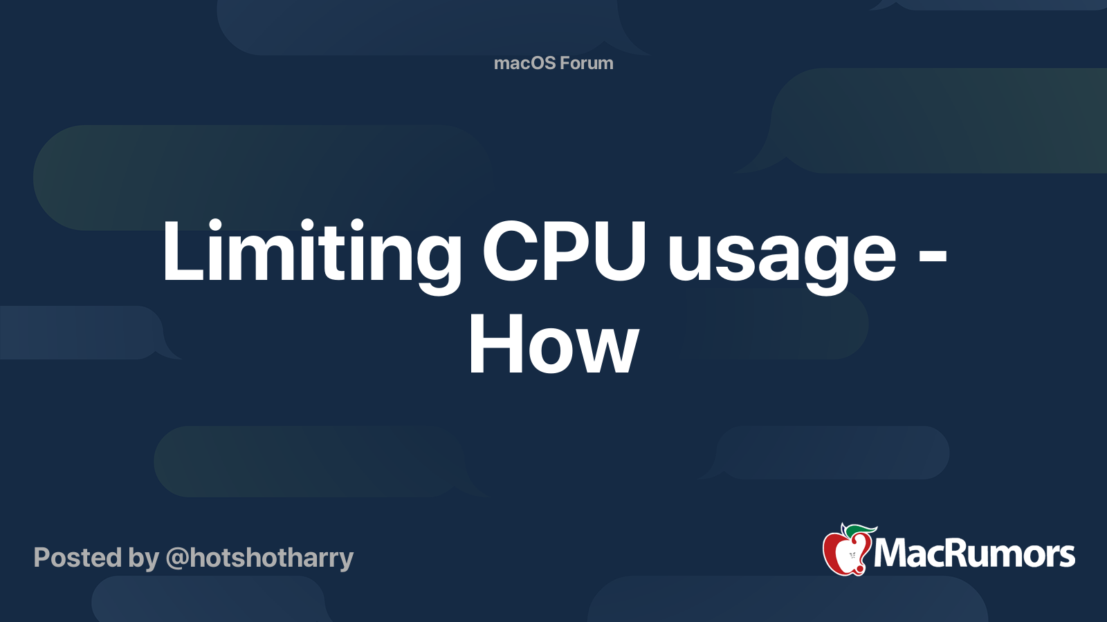 Limiting Cpu Usage How Macrumors Forums