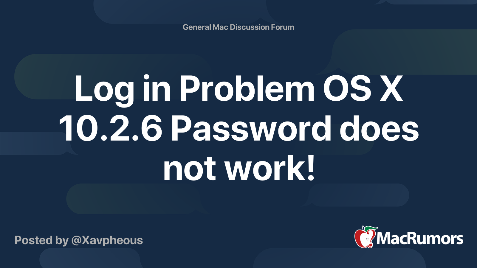 Log in Problem OS X 10.2.6 Password does not work! | MacRumors Forums