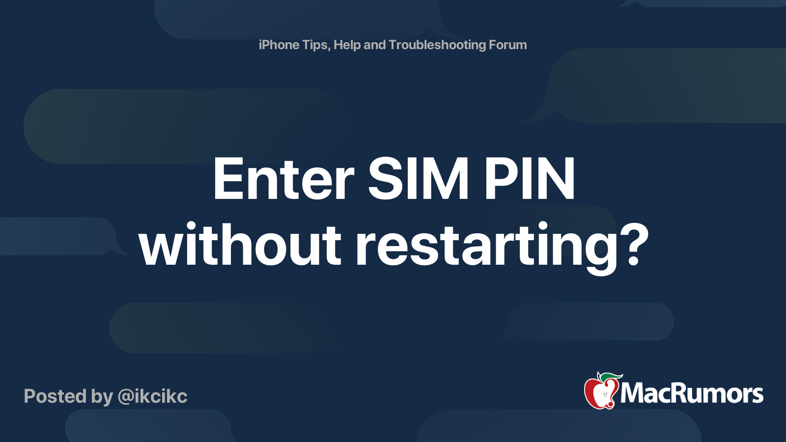 Enter SIM PIN without restarting? | MacRumors Forums