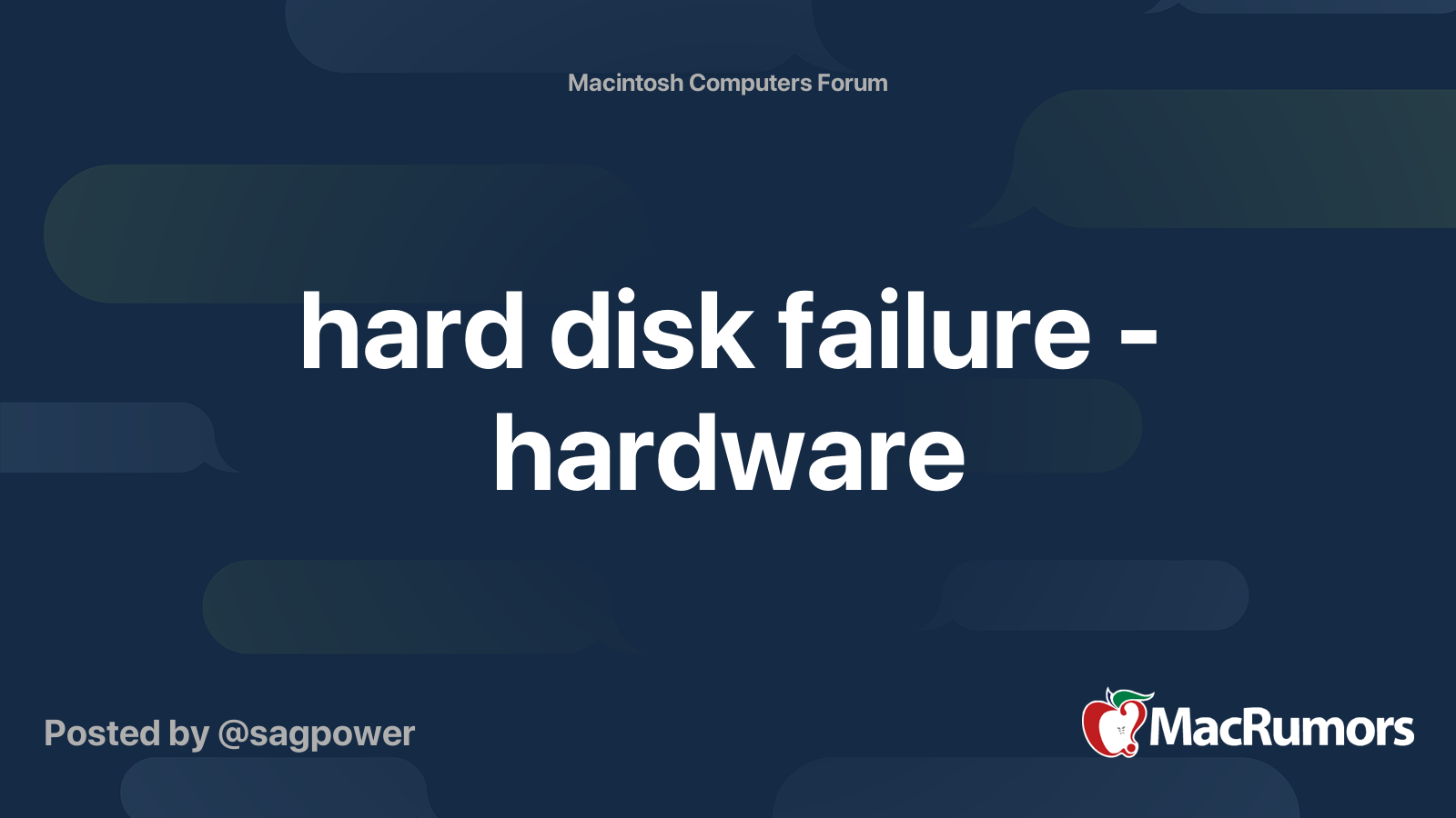 hard disk failure - hardware | MacRumors Forums