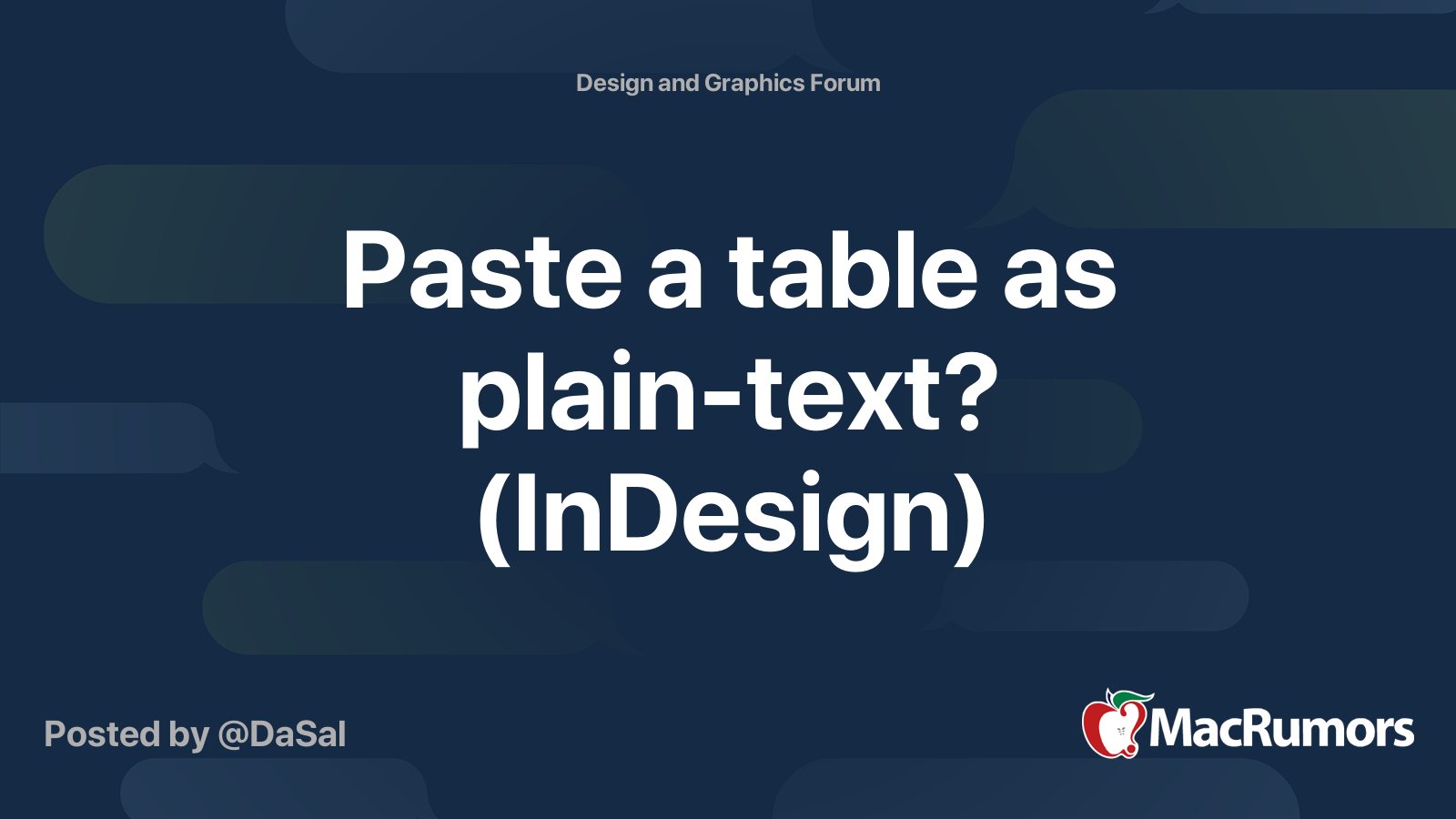 Paste a table as plain-text? (InDesign) | MacRumors Forums