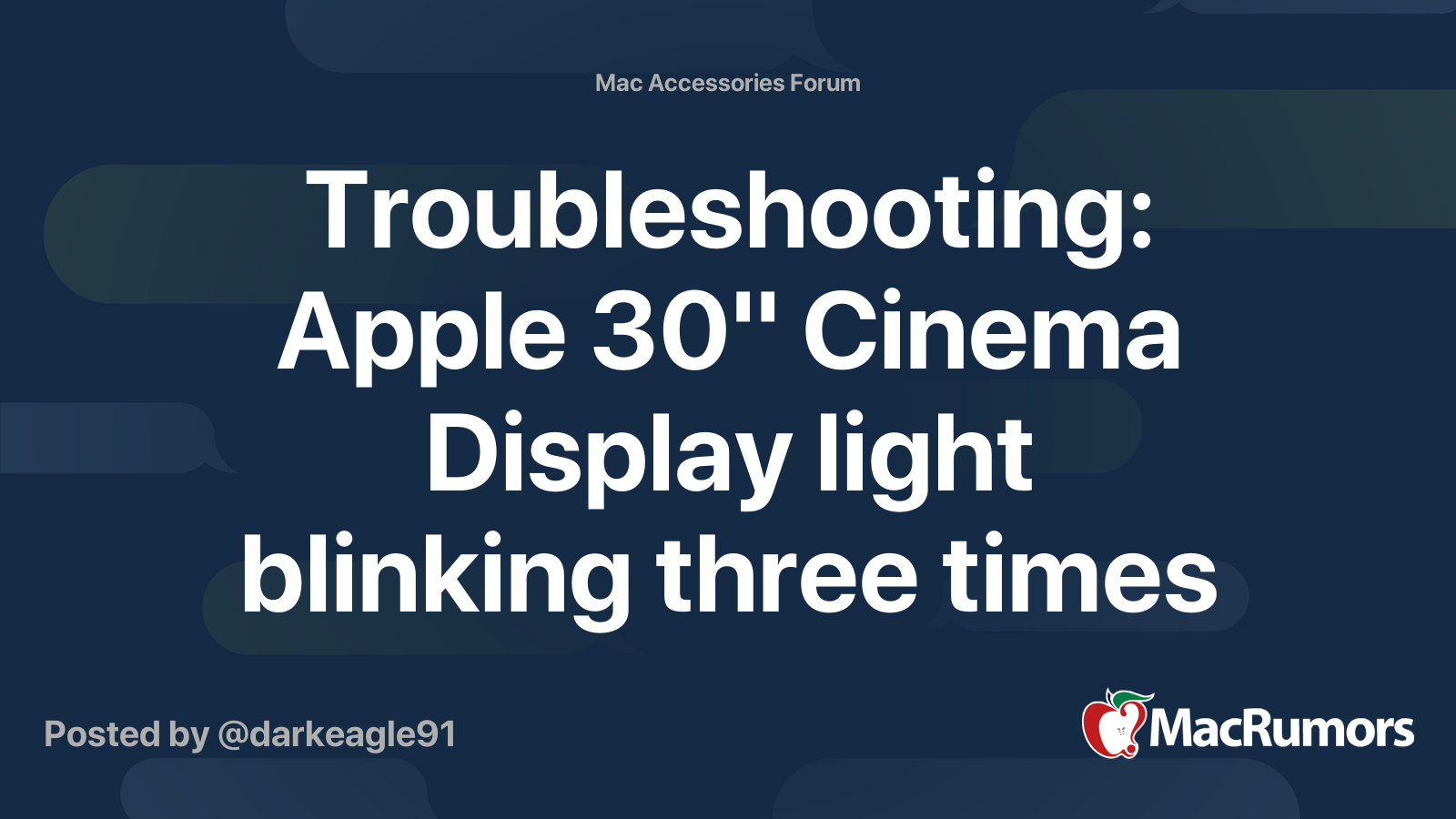 Troubleshooting: Apple 30" Cinema Display light blinking three times | MacRumors Forums