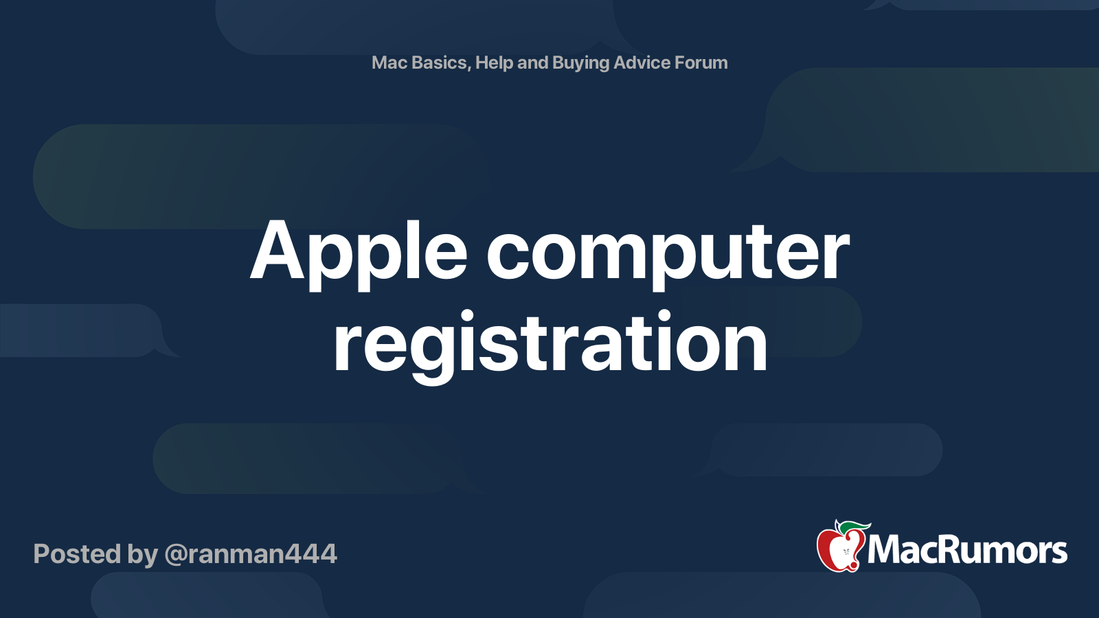 Apple computer registration | MacRumors Forums