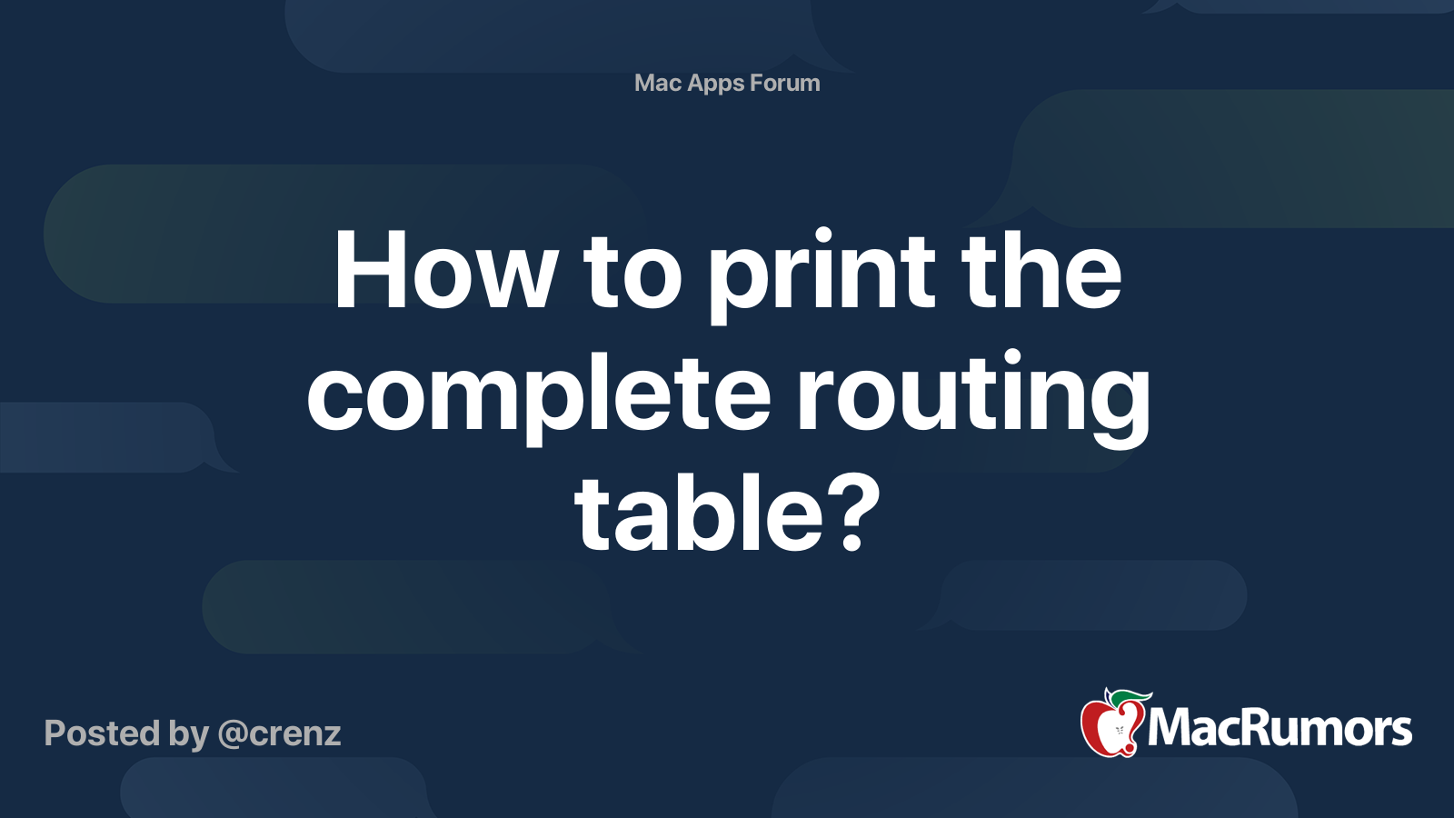 How to print the complete routing table? | MacRumors Forums