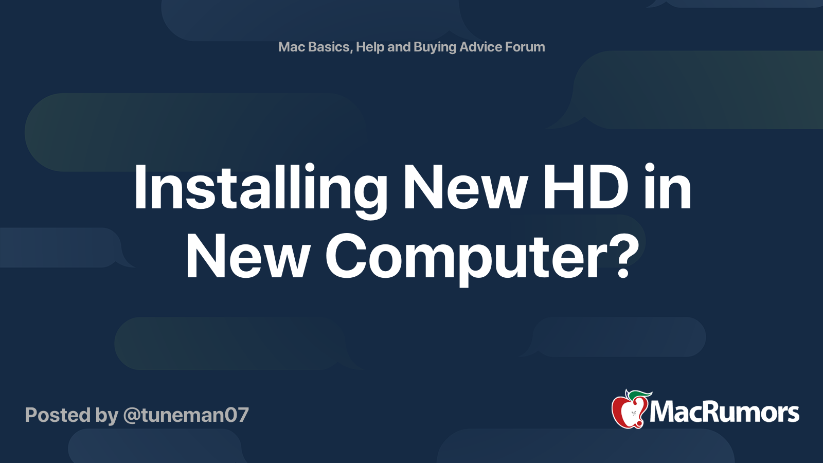 Installing New HD in New Computer? | MacRumors Forums