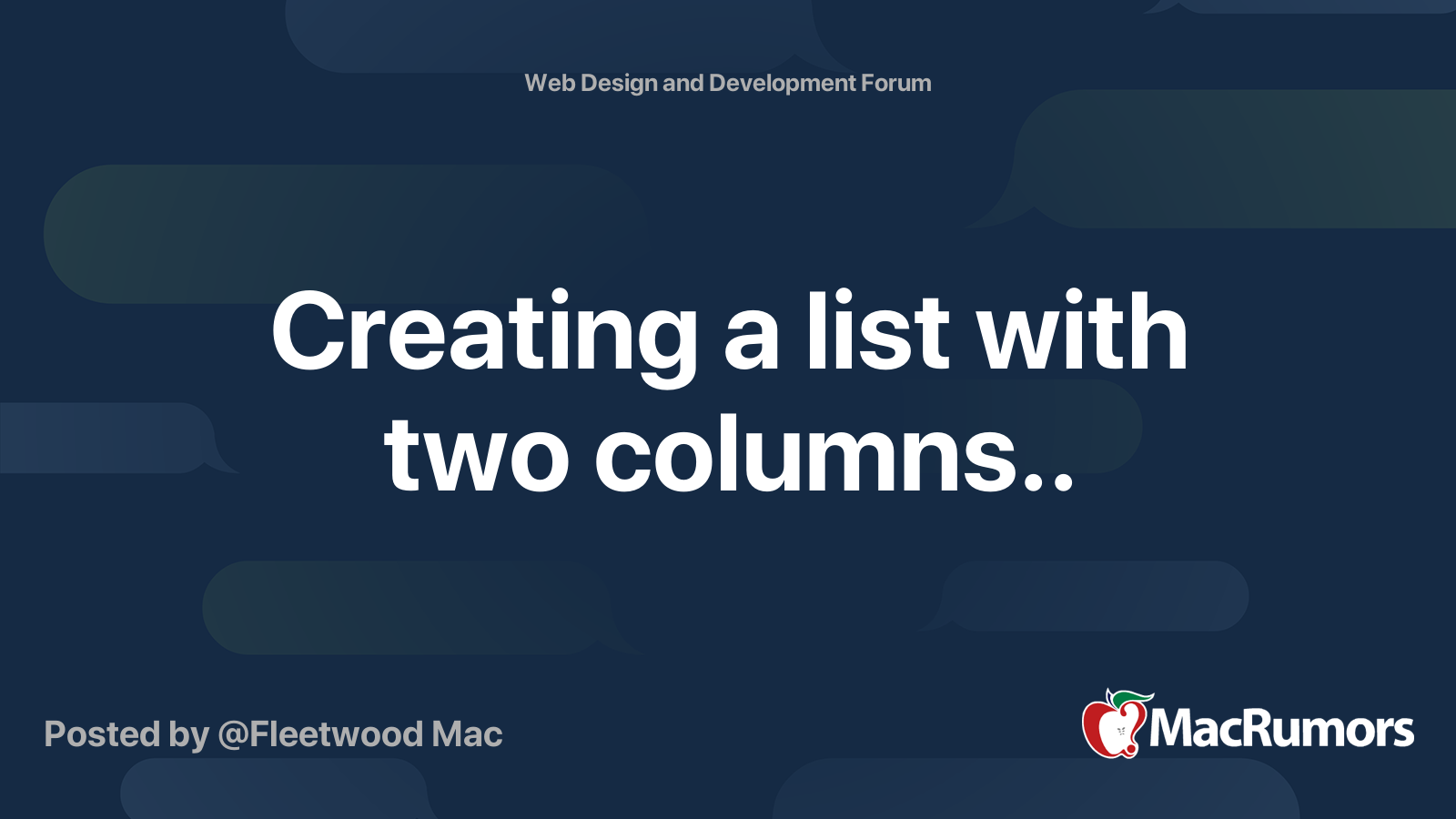 Creating a list with two columns.. | MacRumors Forums