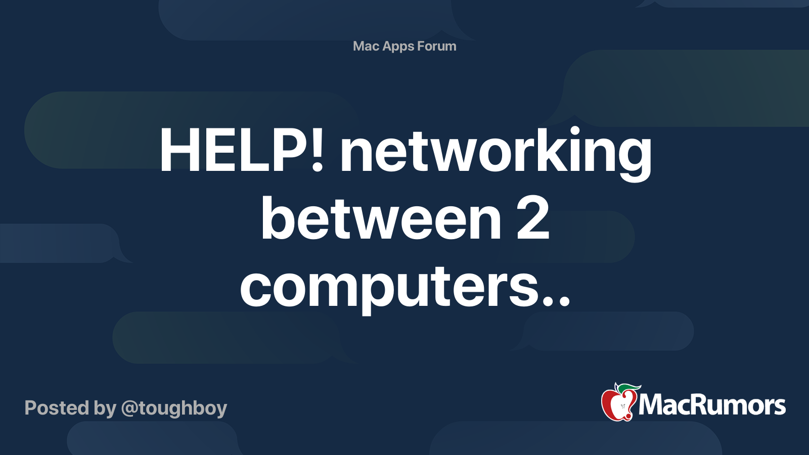HELP! networking between 2 computers.. | MacRumors Forums