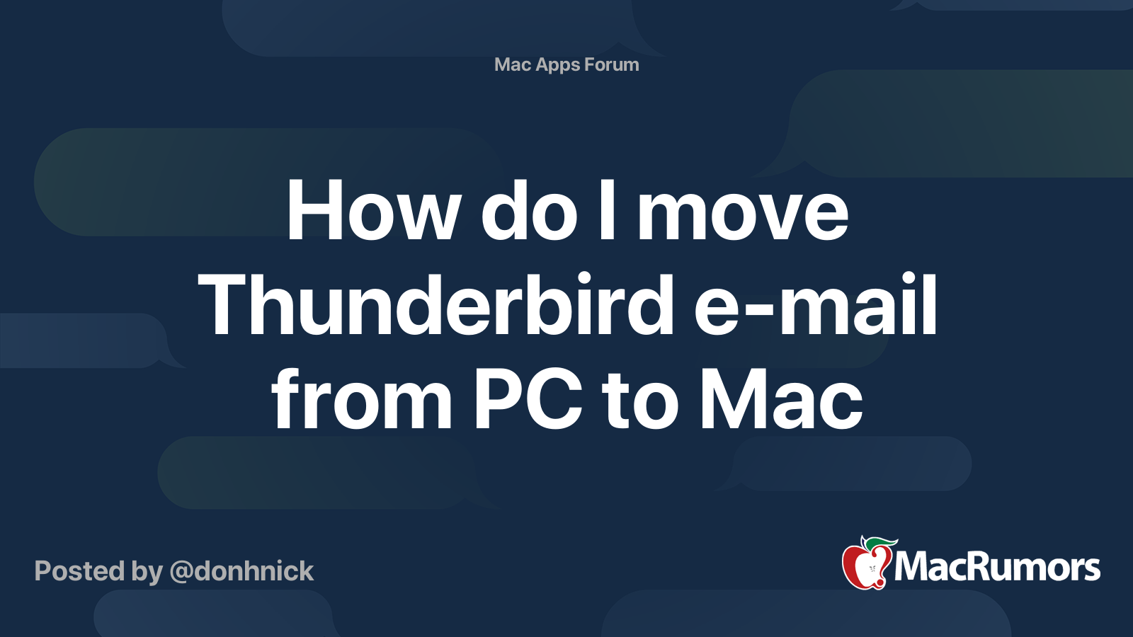 How do I move Thunderbird e-mail from PC to Mac | MacRumors Forums