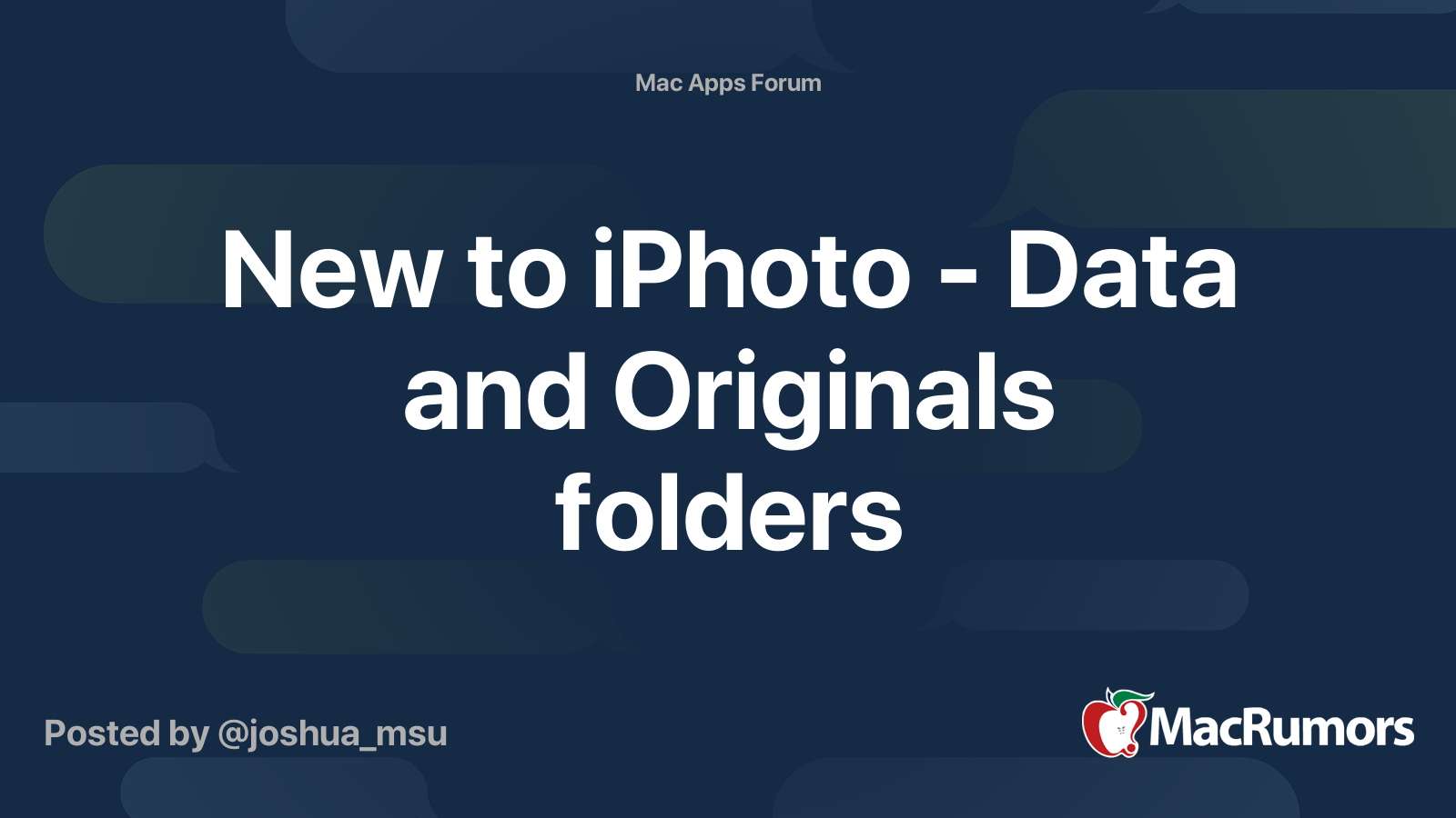New to iPhoto - Data and Originals folders | MacRumors Forums