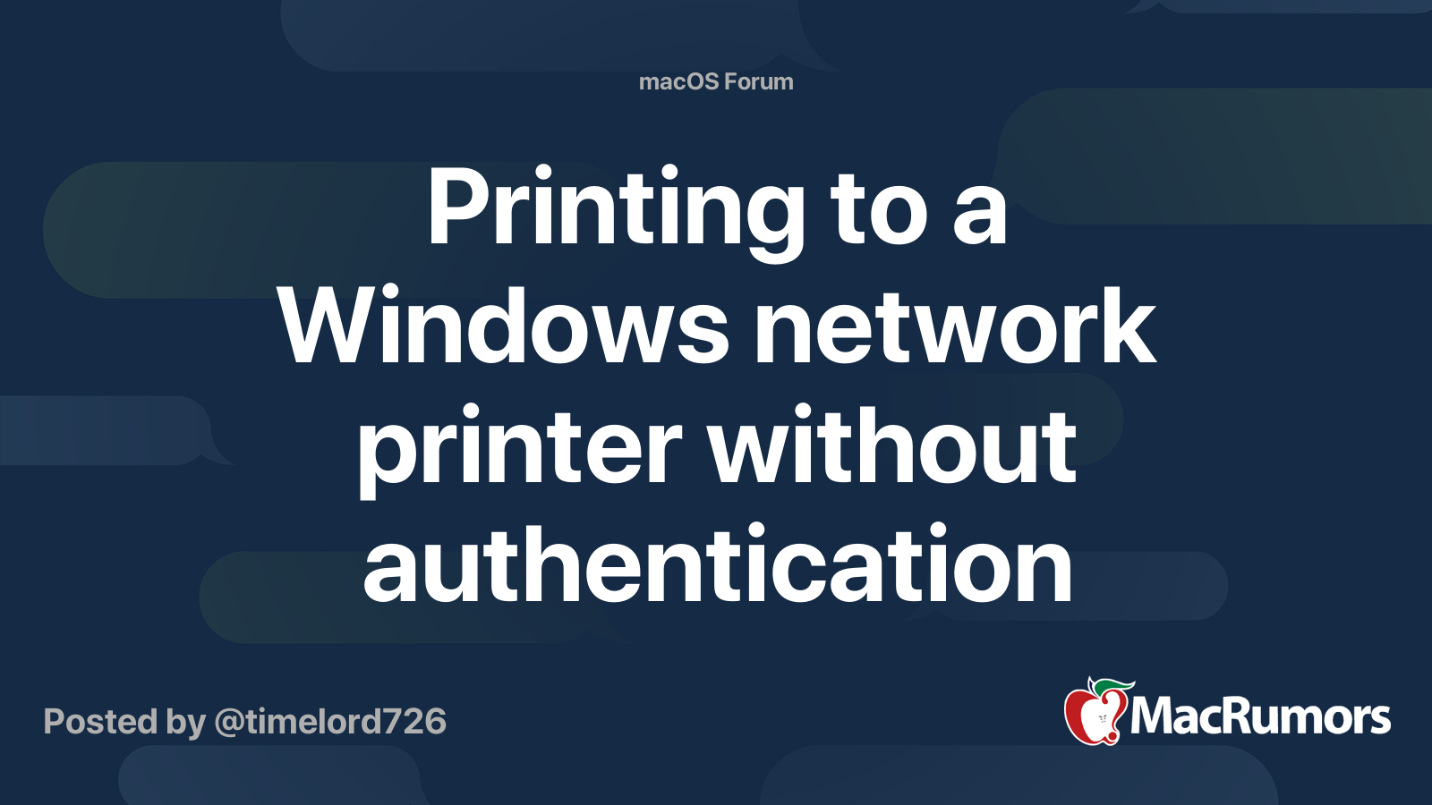 Printing to a Windows network printer without authentication | MacRumors Forums