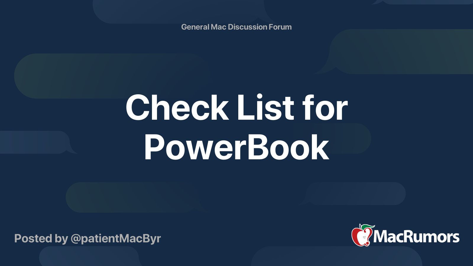 Check List for PowerBook | MacRumors Forums