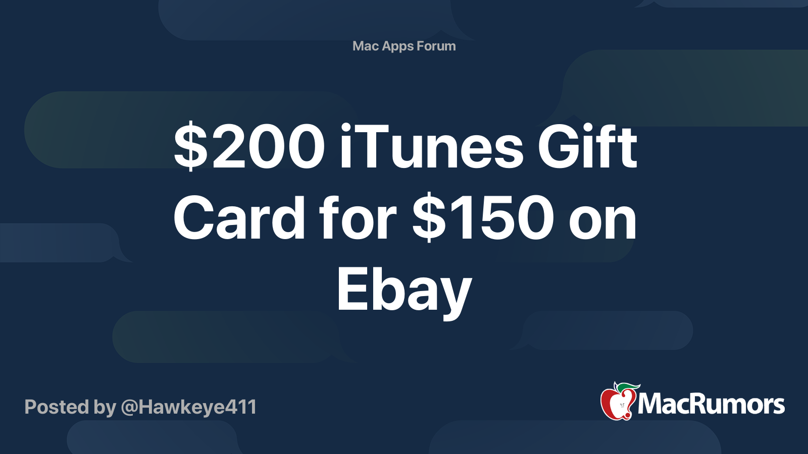 $200 iTunes Gift Card for $150 on Ebay | MacRumors Forums