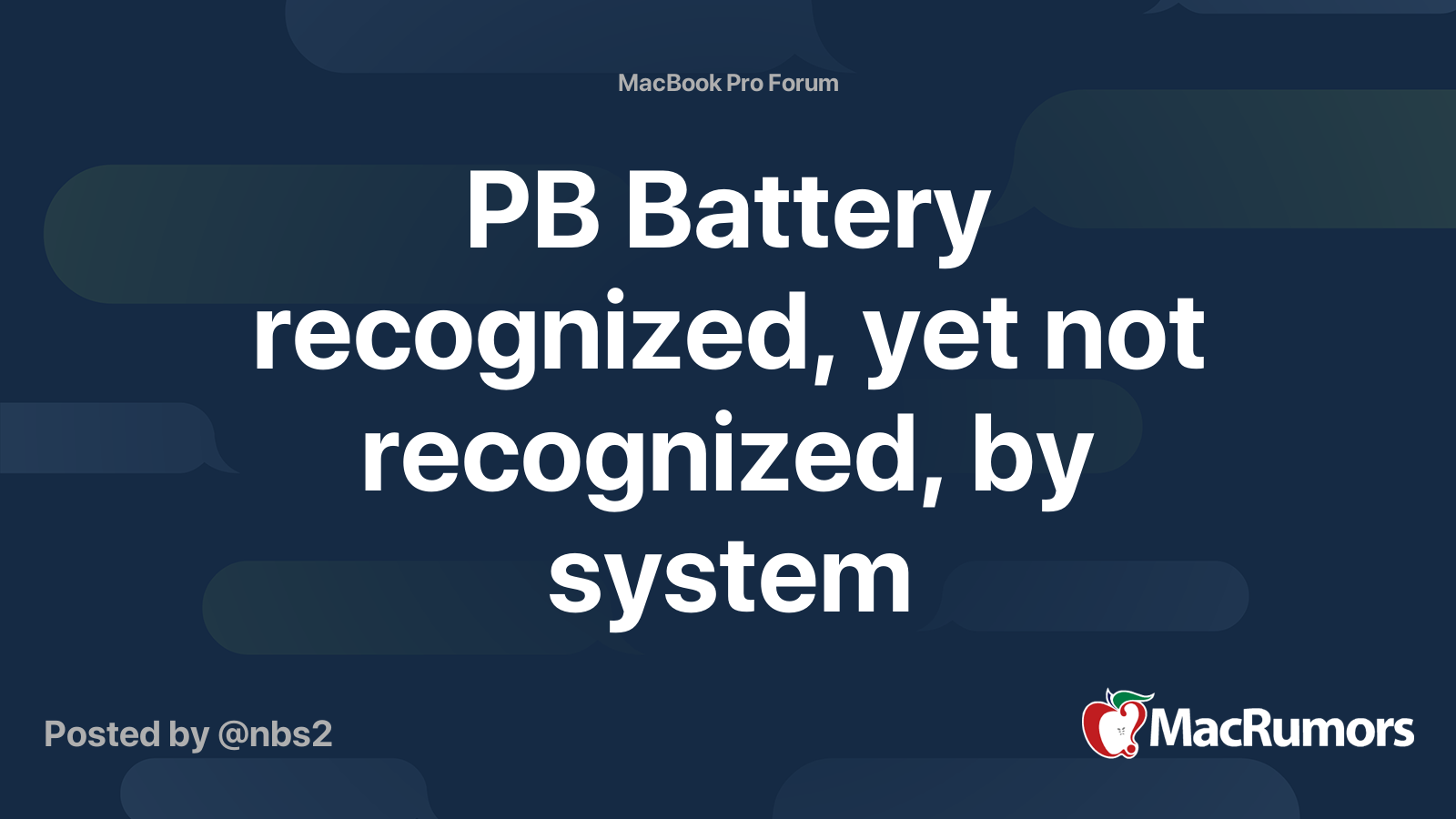 PB Battery recognized, yet not recognized, by system | MacRumors Forums