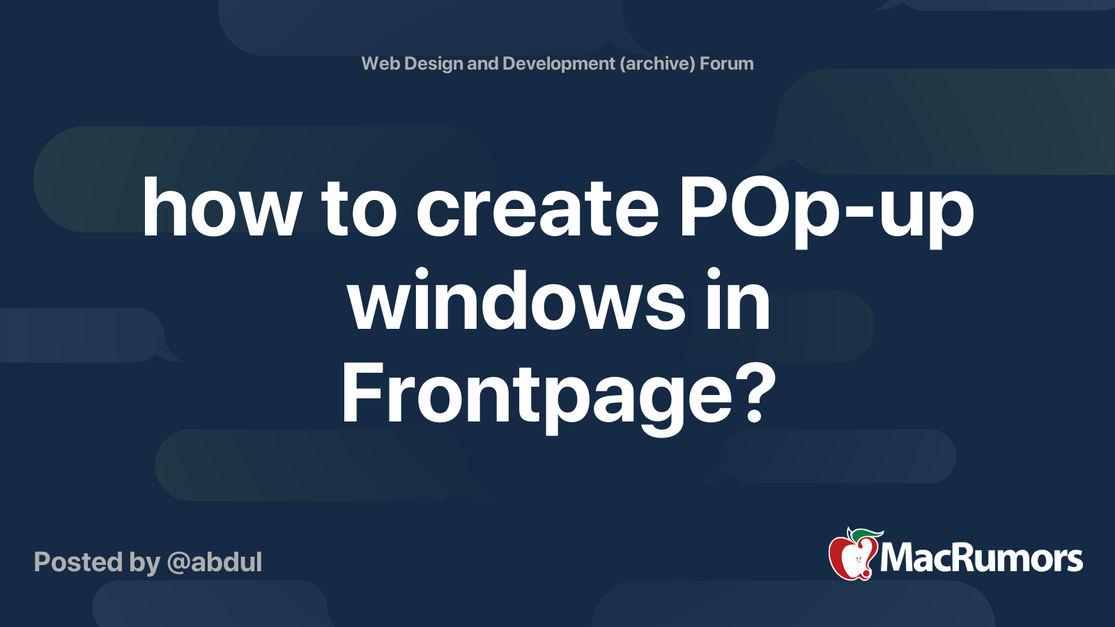 how to create POp-up windows in Frontpage? | MacRumors Forums