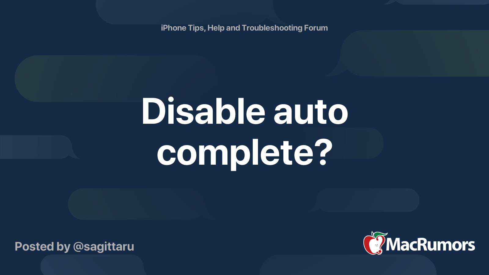 Disable auto complete? | MacRumors Forums