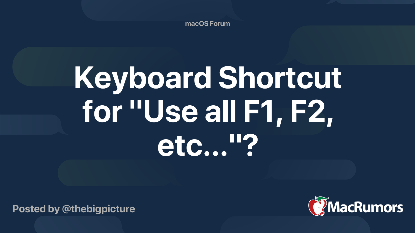 Keyboard Shortcut for "Use all F1, F2, etc..."? | MacRumors Forums