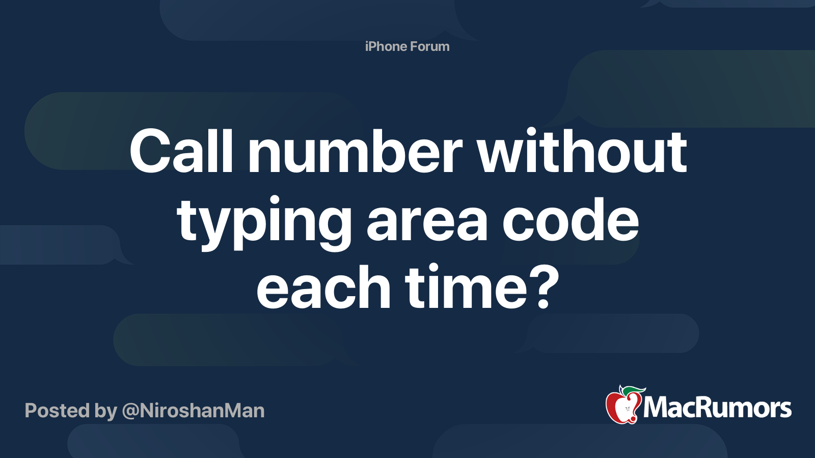 Call number without typing area code each time? | MacRumors Forums