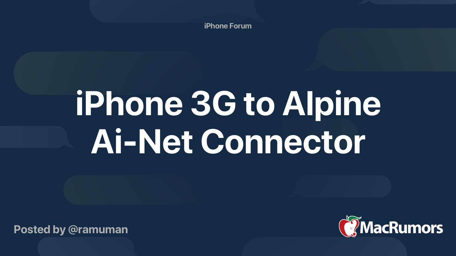 iPhone 3G to Alpine Ai-Net Connector | MacRumors Forums