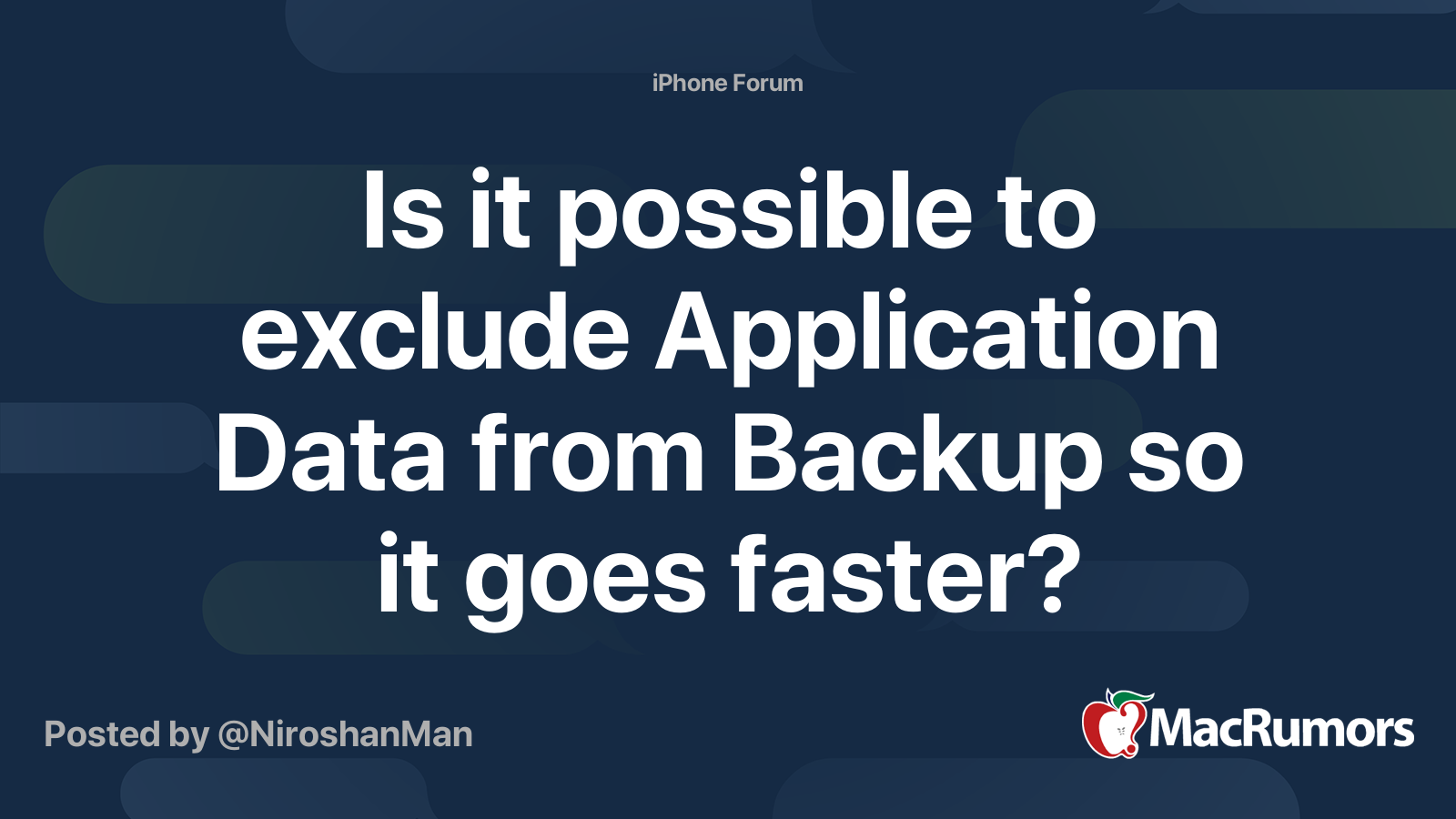 Is It Possible To Exclude Application Data From Backup So It Goes Faster Macrumors Forums