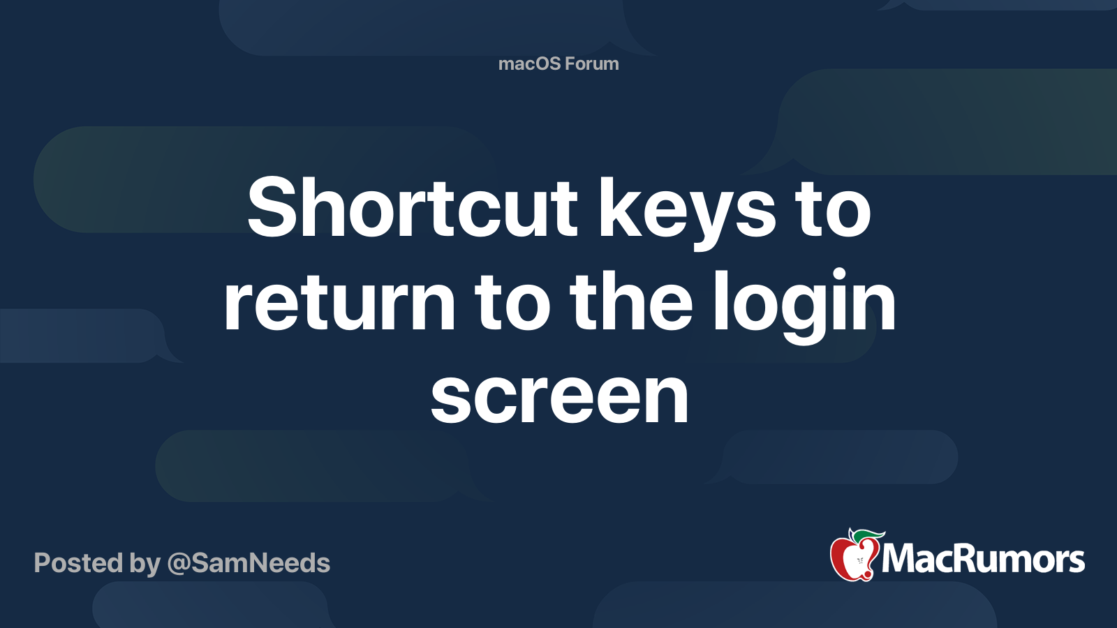 Shortcut keys to return to the login screen | MacRumors Forums