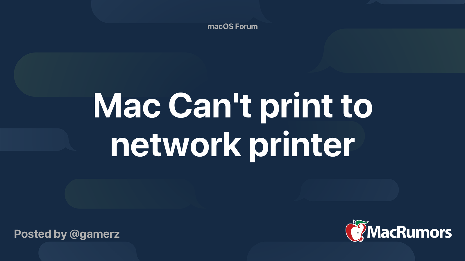 Mac Can't print to network printer | MacRumors Forums