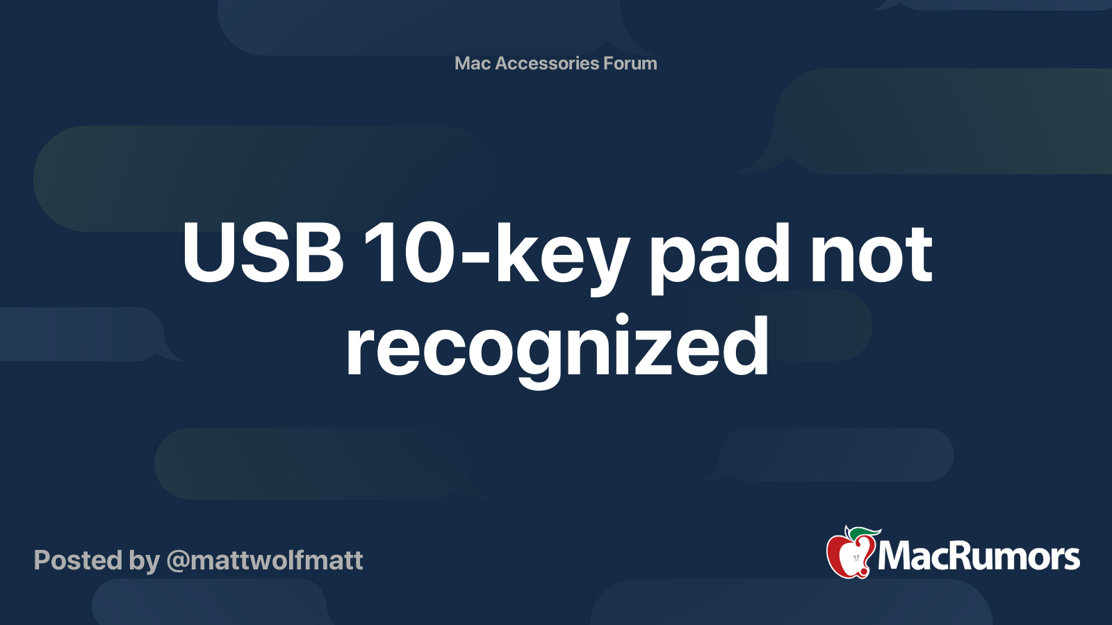USB 10-key pad not recognized | MacRumors Forums