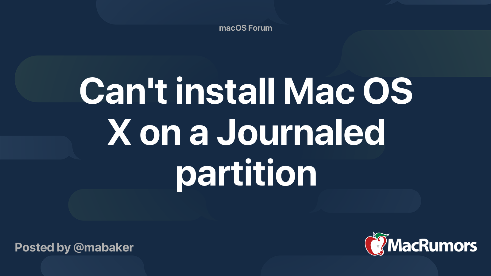 Can't install Mac OS X on a Journaled partition | MacRumors Forums