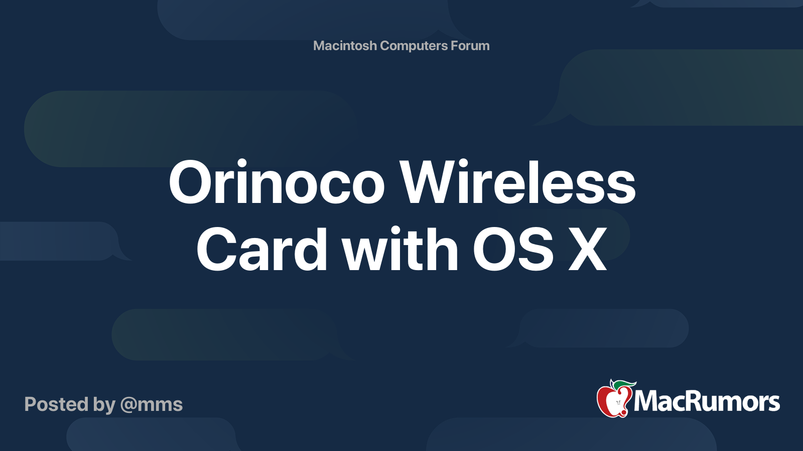 Orinoco Wireless Card with OS X | MacRumors Forums