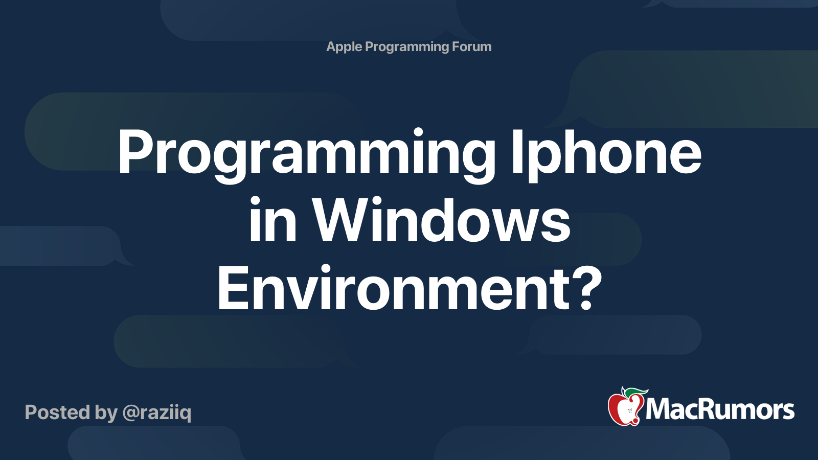Programming Iphone in Windows Environment? | MacRumors Forums