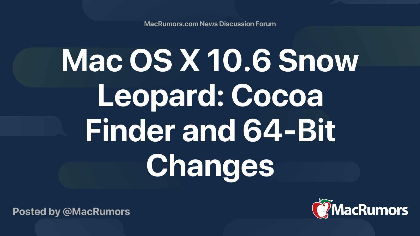 Mac OS X 10.6 Snow Leopard: Cocoa Finder and 64-Bit Changes | MacRumors Forums