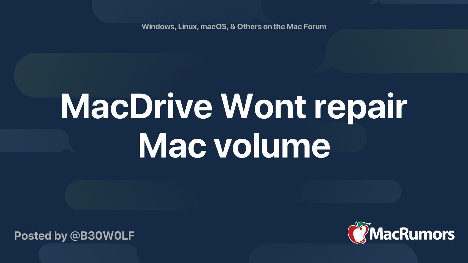 MacDrive Wont repair Mac volume | MacRumors Forums