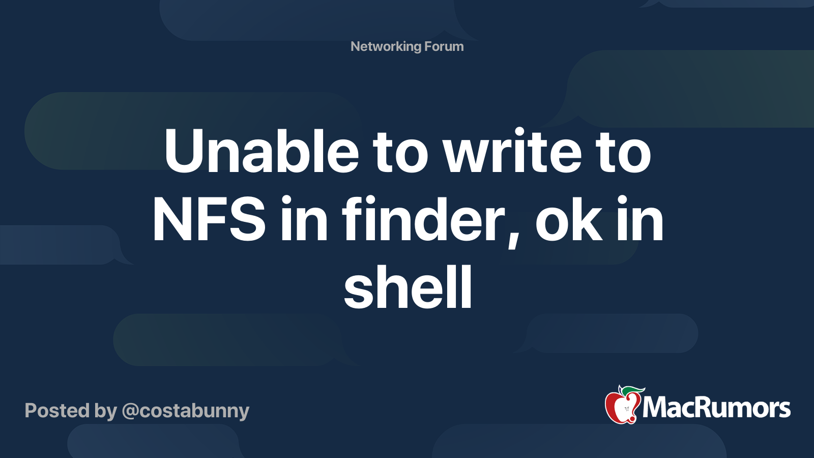 Unable to write to NFS in finder, ok in shell | MacRumors Forums